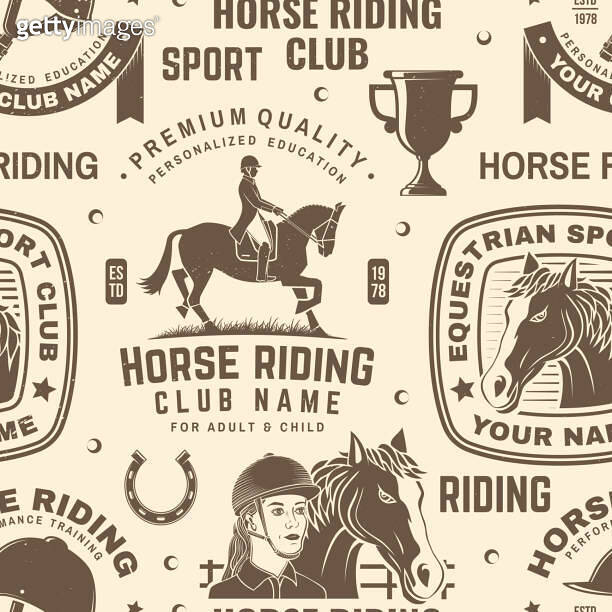 Set of Horse riding sport club seamless pattern. Vector illustration ...