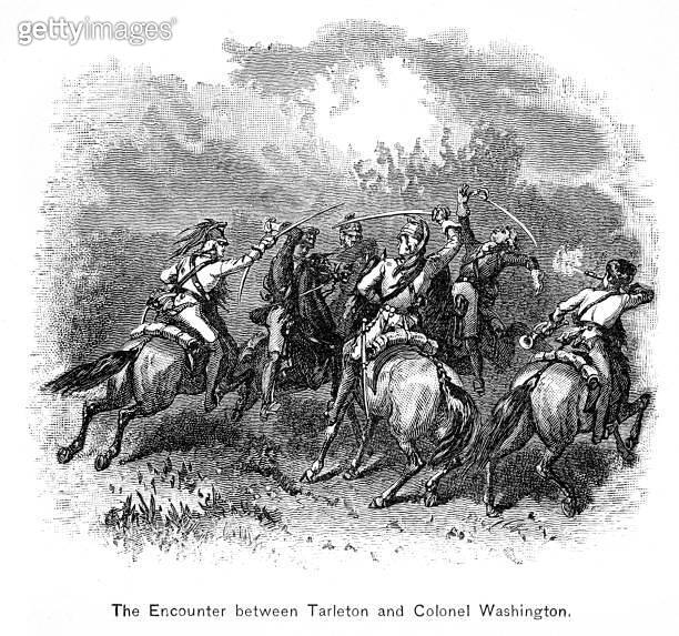 The encounter between Tarleton and Colonel Washington engraving 1895 ...