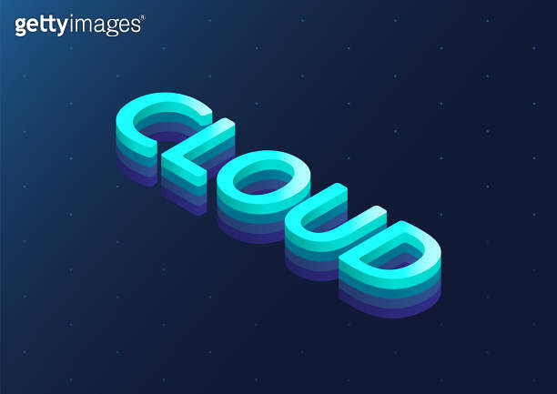 Cloud computing 3d isometric text. IT concept as vector illustration on ...