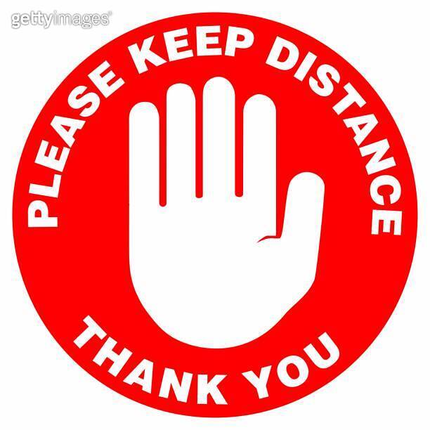Please keep distance. Social distancing. Red and white colors ...