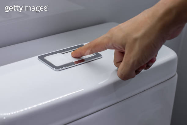hand press and flush in bathroom. Cleaning, Lifestyle and personal ...