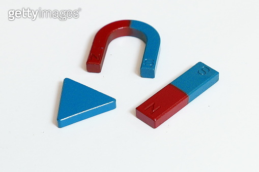 Blue and red color triangle,horseshoe and rectangular shape of magnet ...