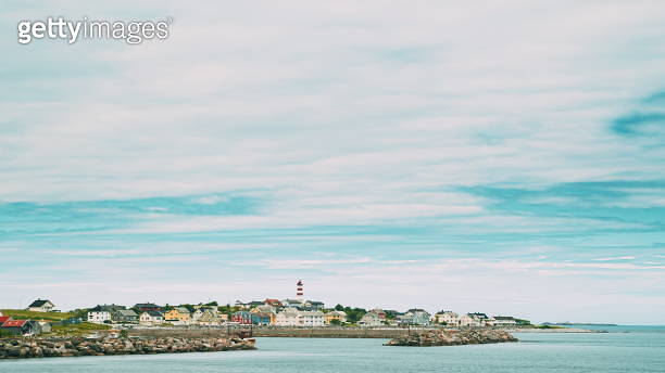 Alnesgard, Godoya, Norway. Old Alnes Lighthouse In Summer Day In Godoy ...