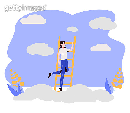 Growth ladder with stair steps as development progress tiny persons ...