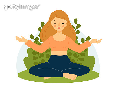 The girl practices yoga. Meditation concept. Girl in lotus pose with ...