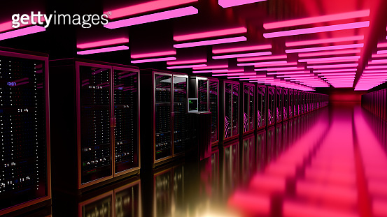 Server room data center. Rackmount LED console. Backup, mining, hosting, mainframe, farm and ...