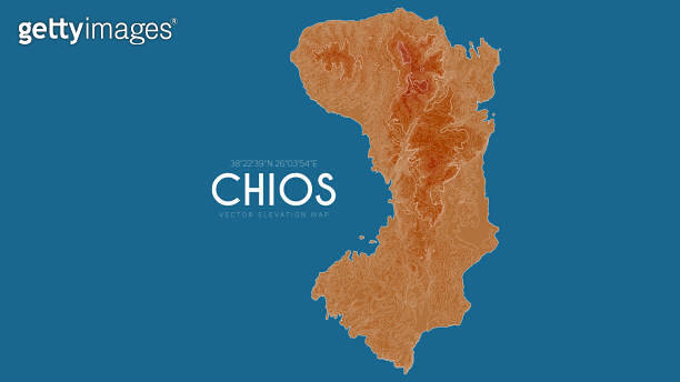 Topographic map of Chios, Greece. Vector detailed elevation map of ...