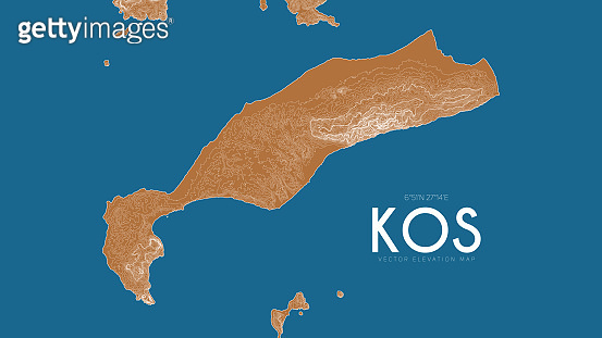 Topographic map of Kos, Greece. Vector detailed elevation map of island ...