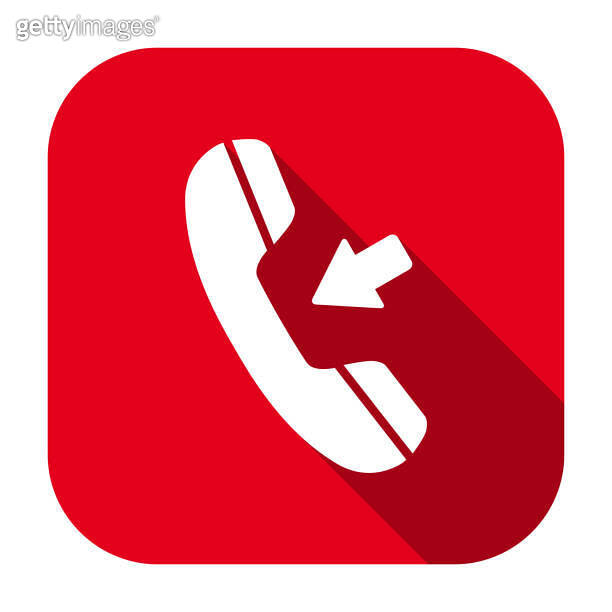 Red flat rounded square incoming call icon, button with long shadow ...