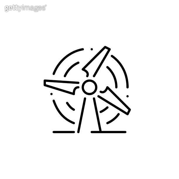 Windmill power generation. Sustainable eco friendly energy source. Pixel perfect, editable ...