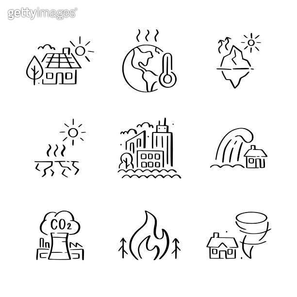 Global warming effects and prevention. CO2 emission, forest fires ...
