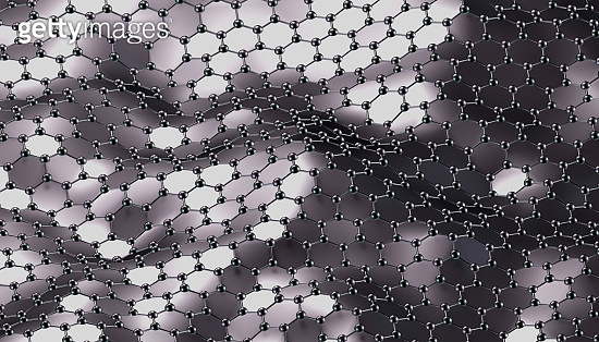 Graphene hexagonal structure in motion as artificial intelligence concept. Graphene molecular ...