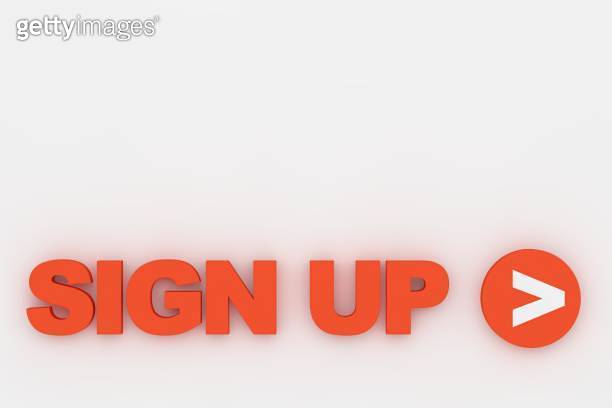Sign up text in 3d style with arrow sign 이미지 (1305600635) - 게티이미지뱅크