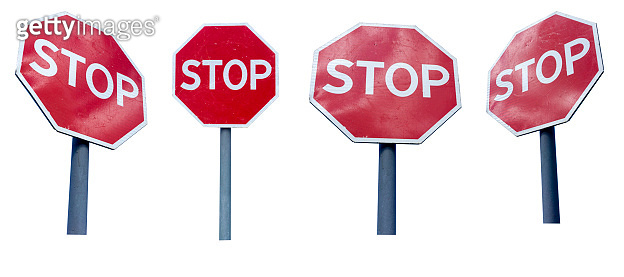Stop sign isolate. Stop signs on a white blank background in different ...