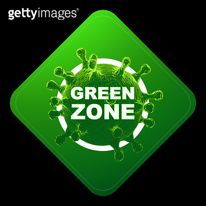 Sign with the inscription green zone. Red level of danger, coronavirus ...