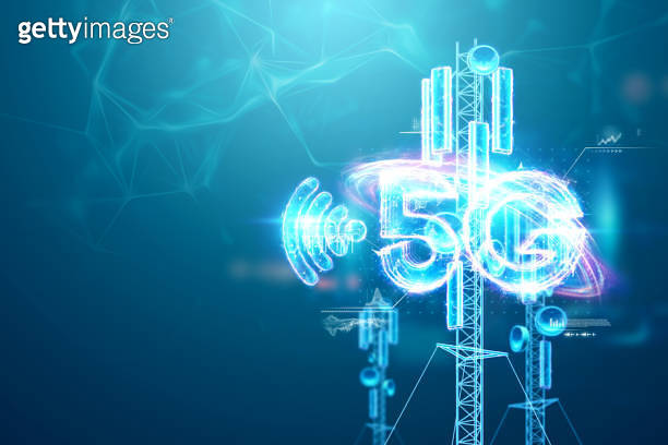Hologram 5G creative background, cell towers, mobile technology,. 5G ...