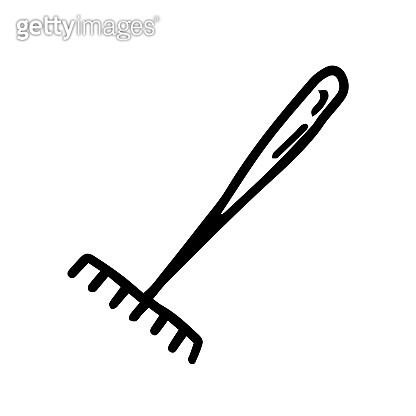 Rake icon. Black outline linear sketch drawing. Vector flat graphic ...