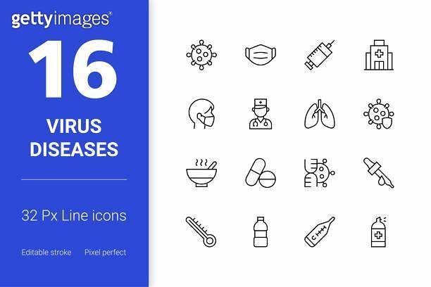 Virus Diseases Editable Stroke Line Icons 이미지 (1344338872) - 게티이미지뱅크