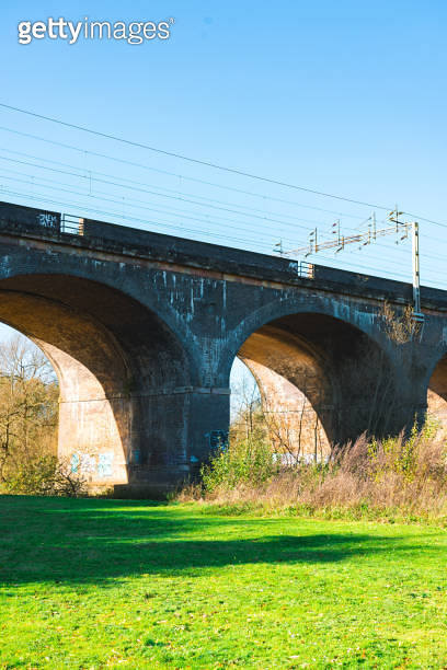 Red brick train viaduct in the ribble valley. UK railway (1351087228 ...