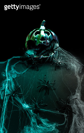 Halloween pumpkin scary minimal futuristic arrangement. Spiders ...