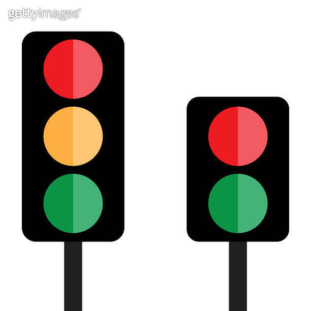 Traffic light for cars. Traffic light for pedestrians. Empty traffic ...