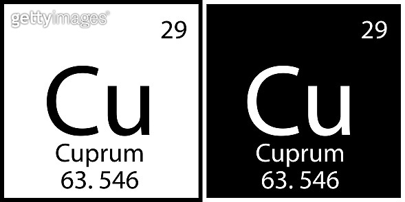 Cuprum chemical symbol. Mendeleev table. Science structure. Flat art ...