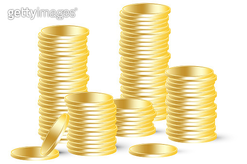 Gold dollar coins. Big win. Success symbol. Gold blank coins. Business ...