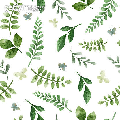 Green herbs. Cute green floral seamless pattern. 이미지 (1306266155) - 게티이미지뱅크