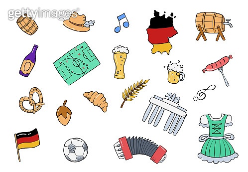 germany or german doodle hand drawn set collections with flat outline ...