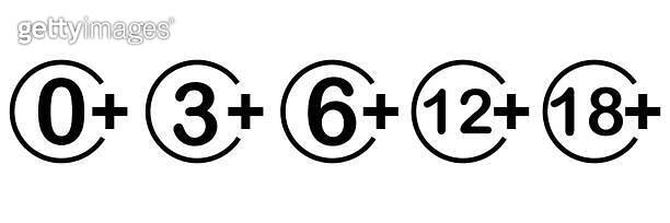 Age ratings icon. Warning signs. Game element. Circle and plus sign ...