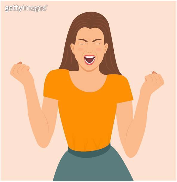 Excited woman screaming with joyful facial expression. Cheering ...
