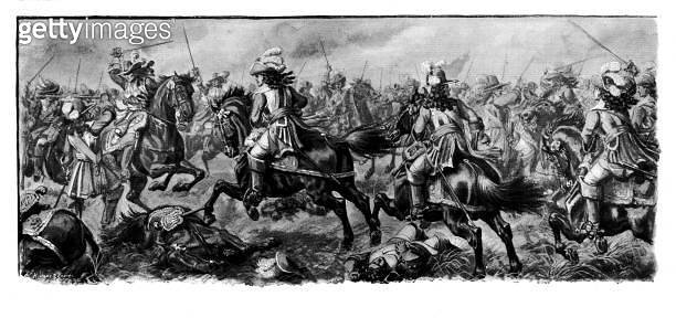 19th c illustration of British cavalry in a historic battle; Victorian ...