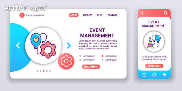 Event management web banner and mobile app kit. Service organization of ...