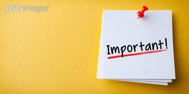 White Sticky Note With Important And Red Push Pin On Yellow Background ...