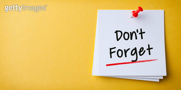 White Sticky Note With Don't Forget And Red Push Pin On Yellow ...