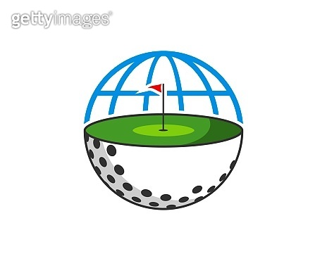 Half golf ball with field and abstract globe inside (1358872826) 일러스트 ...