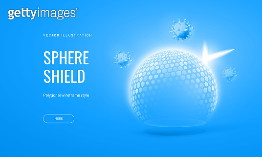 Dome shield geometric vector illustration on a blue background. Bubble ...