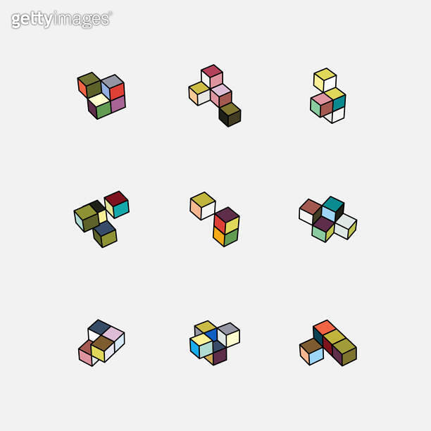 set of 3d cube model icon for design 이미지 (1297025135) - 게티이미지뱅크