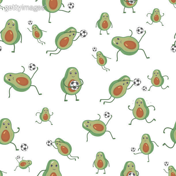 Seamless pattern with avocado on a white background. Green fruits play ...