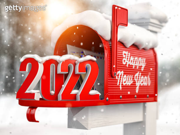 Happy New 2022 Year. Mailbox with letters and number 2022. 이미지 ...