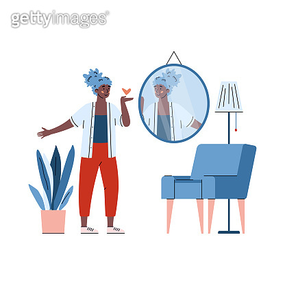 Woman satisfied with her appearance, cartoon vector illustration ...