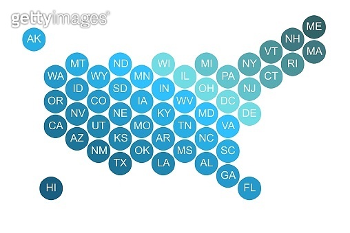 United States of America political map divide by state colorful circle ...