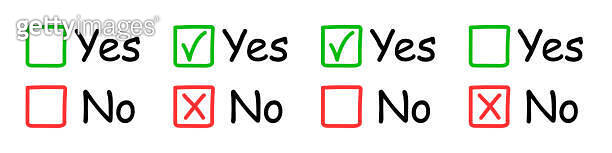 Set of marks with different answers isolated on white background. The ...