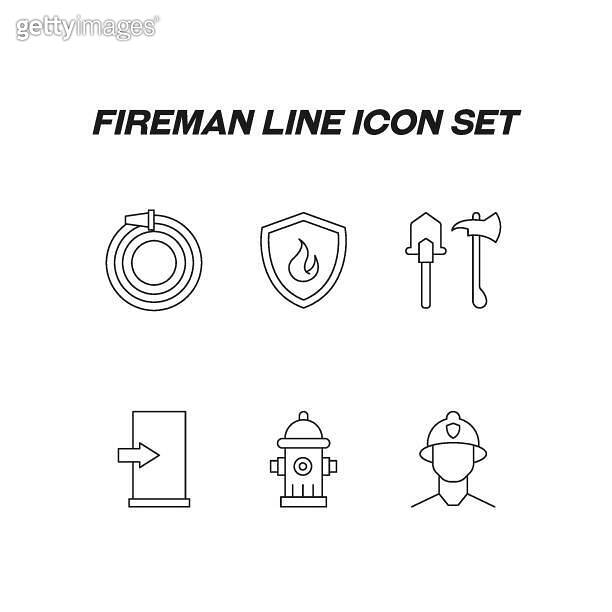 Industry concept. Collection of fireman high quality vector outline ...