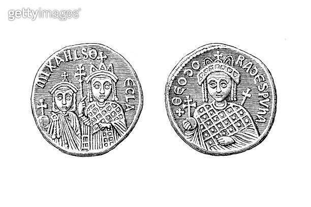 Michael III as a boy, his mother Theodora and his sister Thelka ...