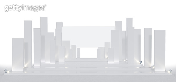 The stage has a backdrop various sizes of rectangular. Have a white LED ...