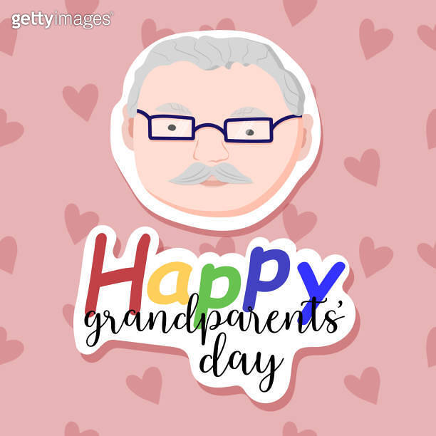 Abstract background with grandfather and hearts. Sticker effect. Old ...