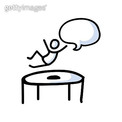Hand Drawn Stickman Jumping on Trampoline. Concept Physical Exercise ...