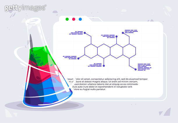 Vector illustration of a chemical flask with three different liquids ...