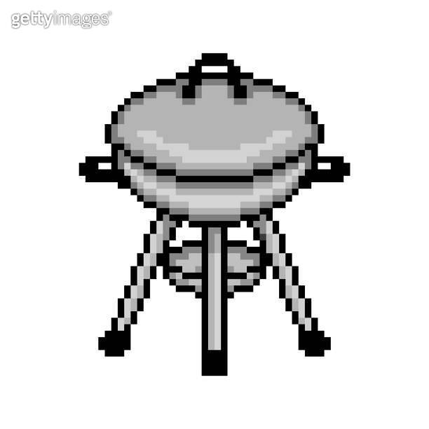 Metal barbecue kettle grill, pixel art icon isolated on white ...